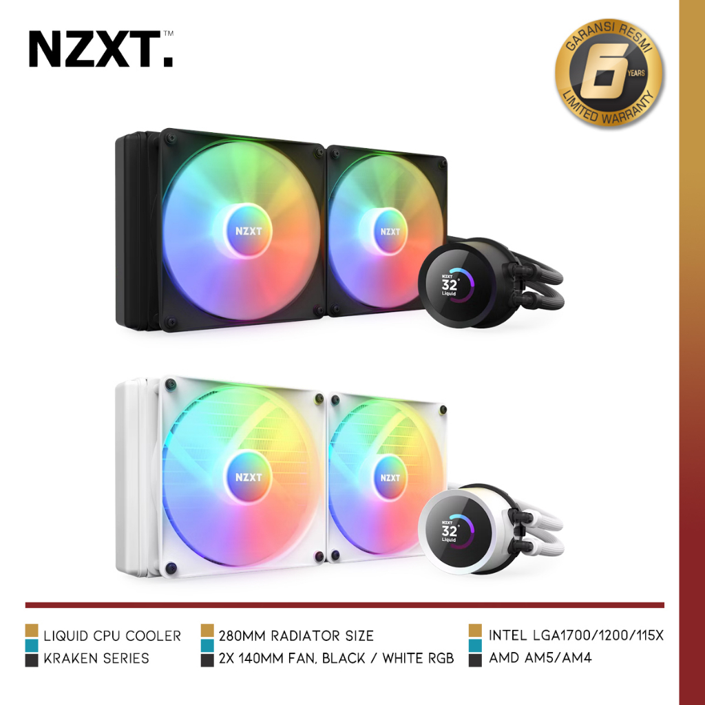 Jual NZXT Kraken 280 RGB | 280mm AIO Liquid Cooling 1.54 inch LCD ...