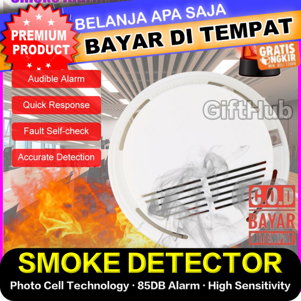 Jual Alarm Detektor Asap Smoke Detector Suara Super Keras 85 DB ...