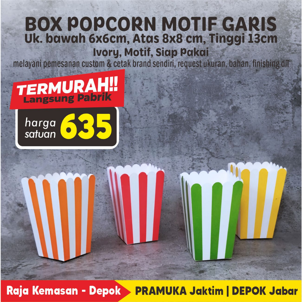 Jual Box Popcorn Garis 8x8x13 cm | Shopee Indonesia