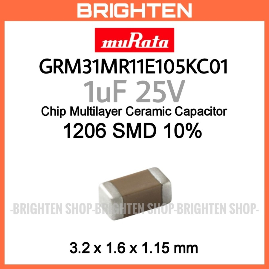 Jual MURATA Kapasitor SMD 105 1uF 25V 1206 10% | Shopee Indonesia