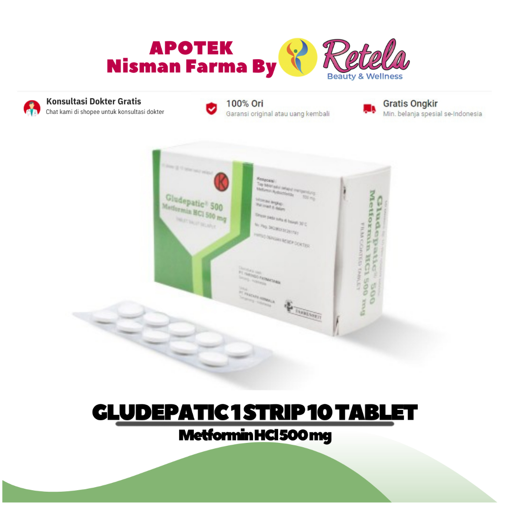 Jual GLUDEPATIC 1 BLISTER ISI 10 TABLET ( METFORMIN HCL 500 MG ...