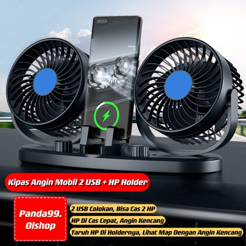 Jual Kipas Angin Mobil 12V-24V Double Headed Fan 2 USB Colokan Dan HP ...