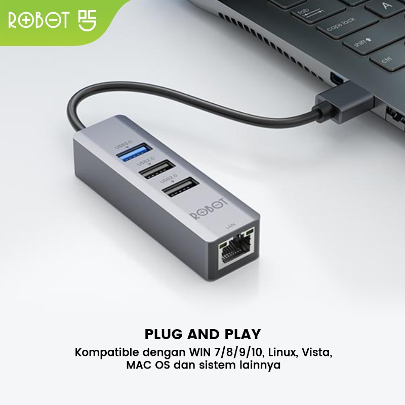 Jual Cabang Terminal USB Lan Hub RJ45 ROBOT 4 in 1 Ethernet HEA100 USB ...