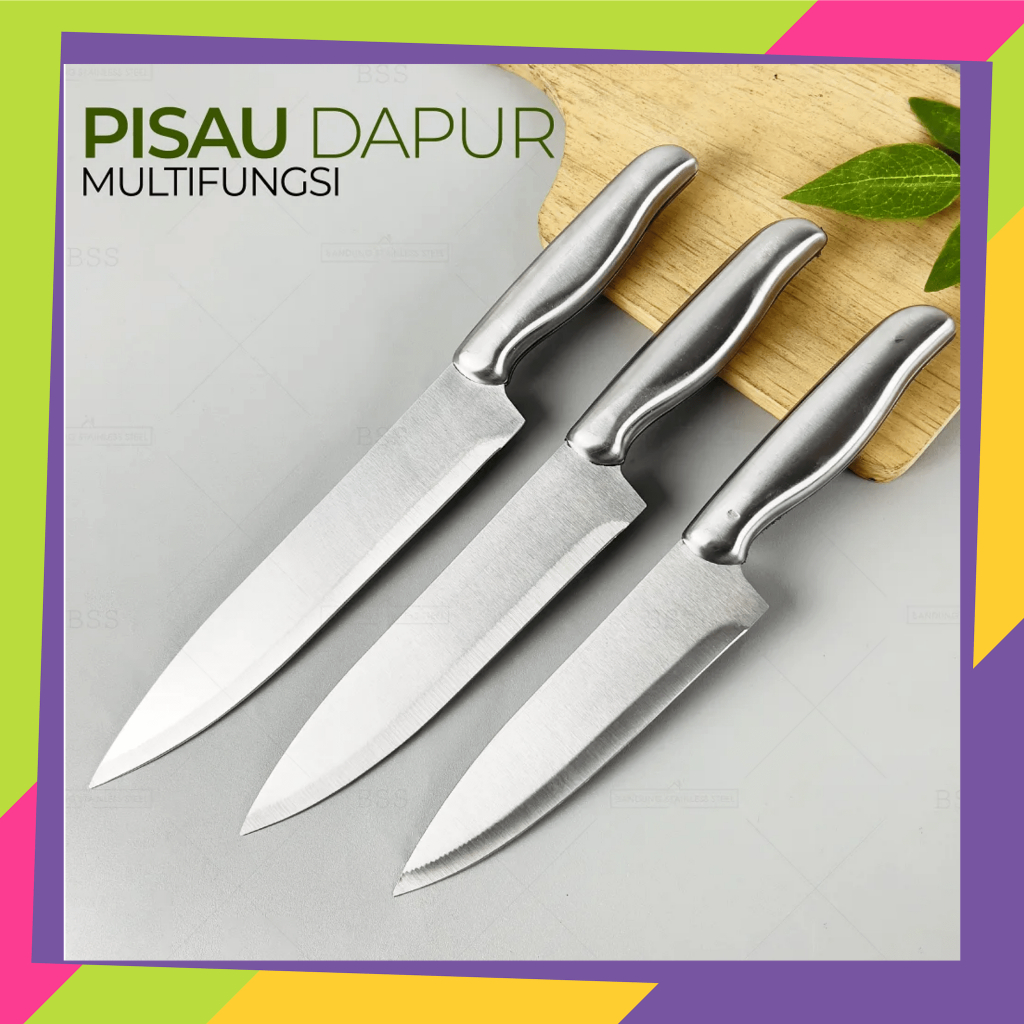 Jual pisau dapur tajam gagang stainless steel tebal SUS 304 | Shopee ...