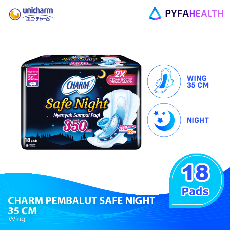 Jual Charm Pembalut Safe Night Wing 35cm - 18 pads | Shopee Indonesia