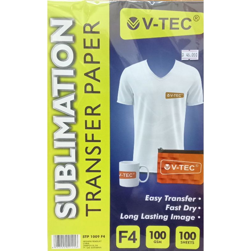 Jual V-Tec Kertas Transfer Paper Sublim ukuran F4 A4 100 gsm isi 100 ...