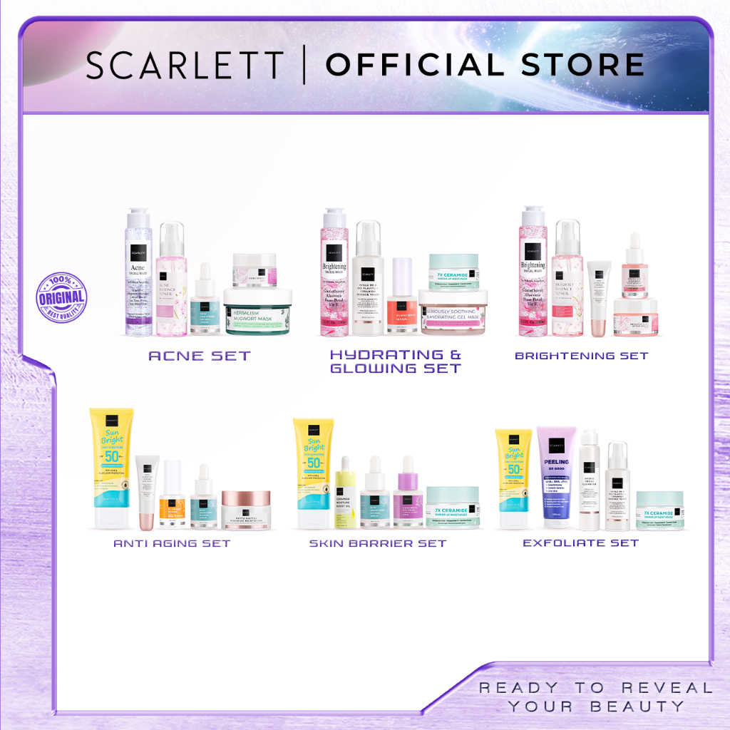 Jual Scarlett Whitening 5pcs ( acne set, hydrating & glowing set ...