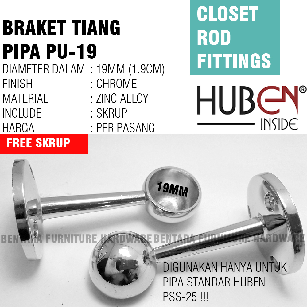 Jual 2 x HUBEN PU-19 BRAKET TIANG PIPA UJUNG Diameter 3/4 Inci (19MM ...