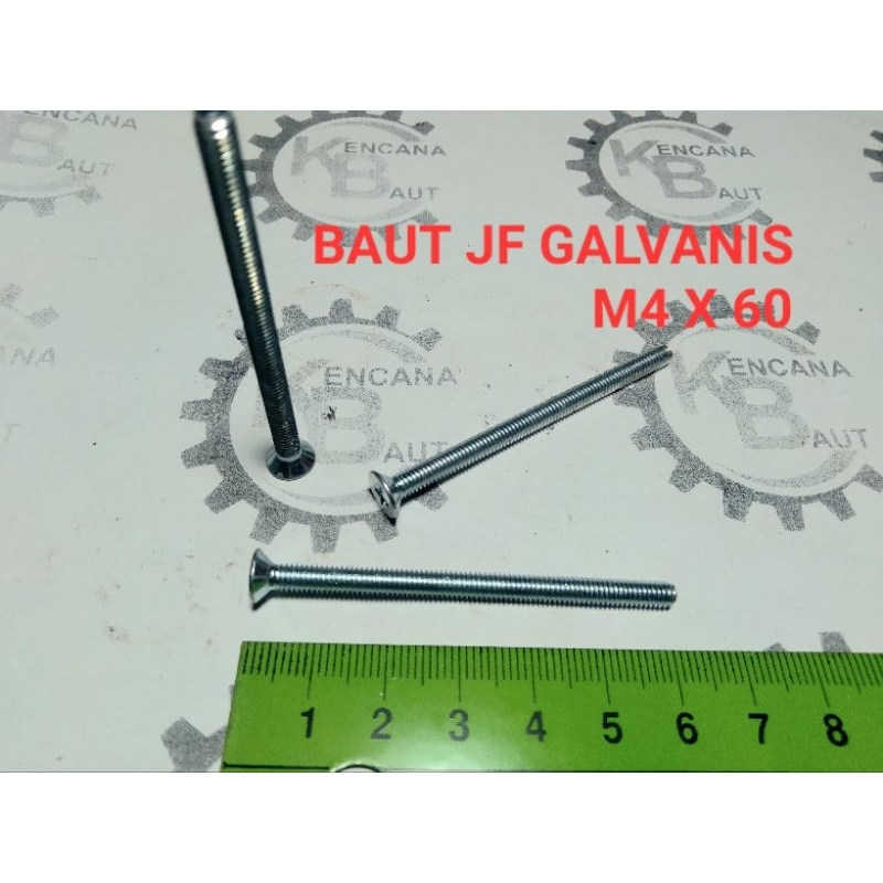 Jual BAUT SEKRUP GALVANIS JF M4 X 60 / MACHINE SCREW JF M4 X 60 PANJANG 6 CM | Shopee Indonesia