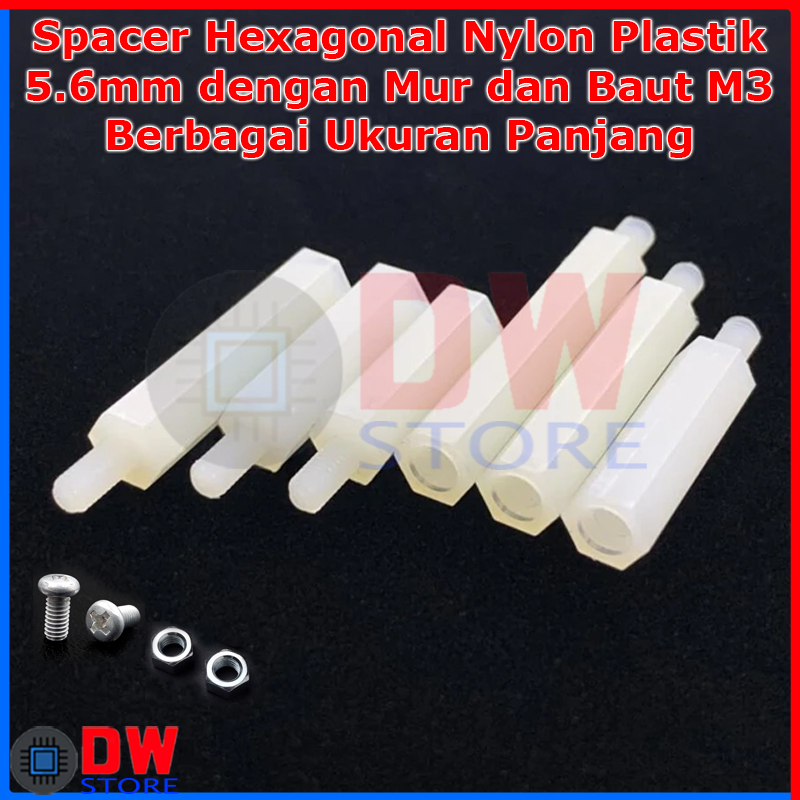 Jual Spacer Nylon Nilon Plastik M3 Hexagonal 5.6mm 5mm 10mm 15mm 20mm 25mm 30mm 35mm dsb ...