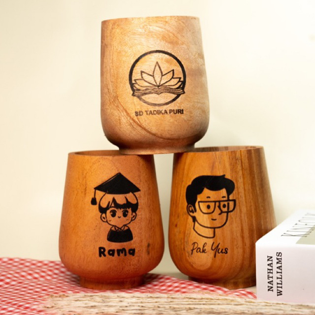 Jual [FREE GRAFIR] Gelas Kayu Jati | Coaster Custom | Hampers Kayu ...