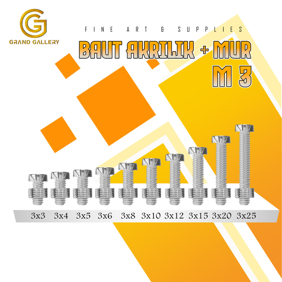 Jual BAUT / MUR AKRILIK M3 TRANSPARAN 3MM, 4MM, 5MM, 6MM, 8MM, 10MM, 12MM, 15MM, 20MM, 25MM ...