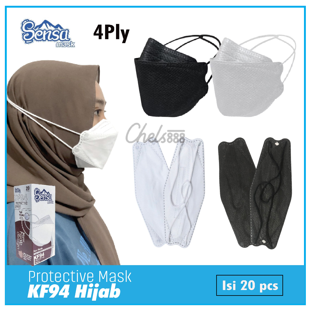 Jual Masker Kf94 Kf 94 SENSA Hijab Headloop 4 ply isi 20 pcs | Shopee ...
