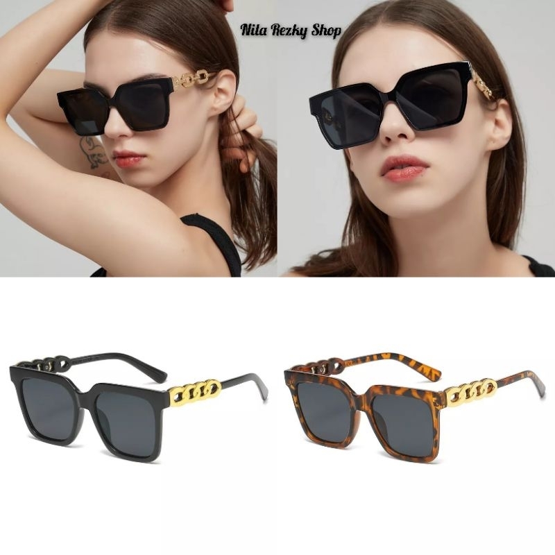 Jual [READY MAKASSAR] Kacamata Hitam Motif Rantai Kaca Mata Wanita Model Eropa Amerika Retro ...