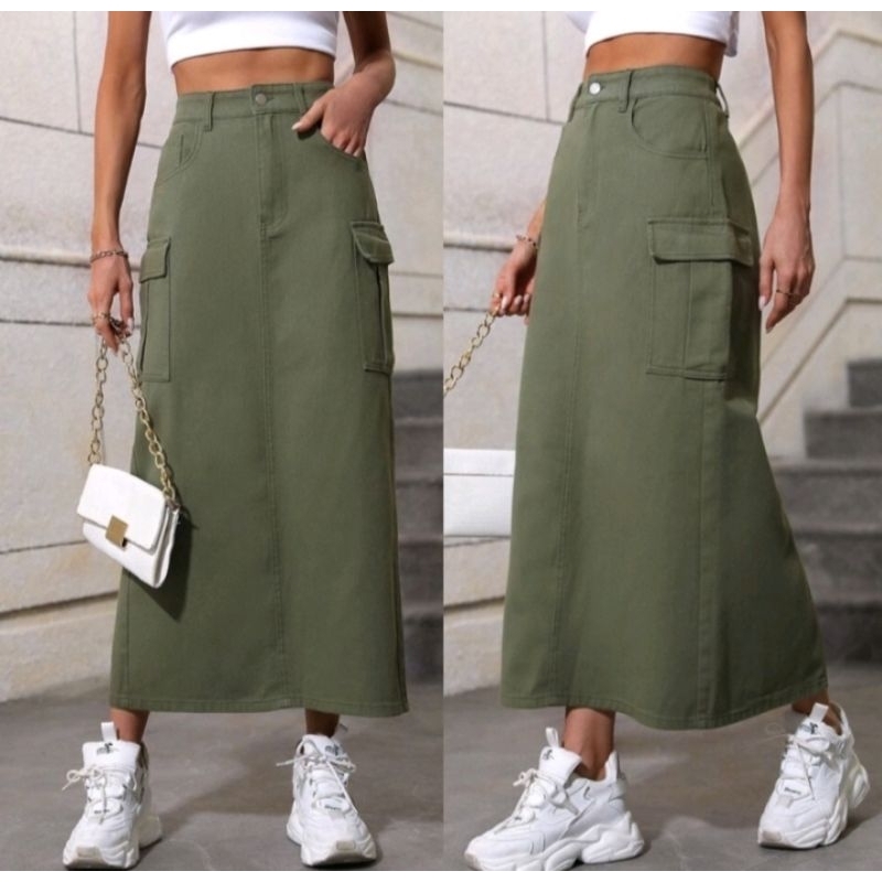 Jual (Ready)Rok Cargo Jeans /Cargo Long skirt jeans | Shopee Indonesia
