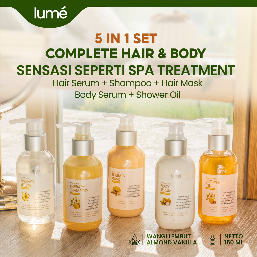 Jual LUME PAKET 5 IN 1 SHAMPOO HAIR MASK SHOWER OIL BODY SERUM ...
