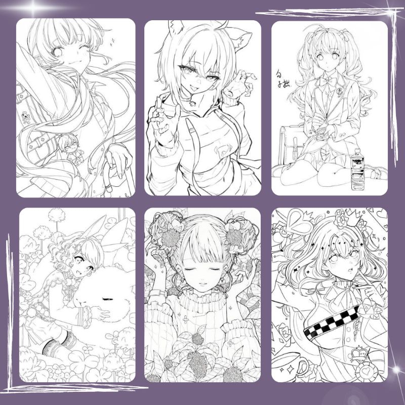 Jual 50 Lembar Gambar Sketsa Mewarnai Anime Cewek Shopee Indonesia 