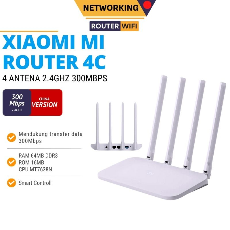 Jual Xiaomi Mi Router 4C 300Mbps 4 Antena 802.11n 2.4GHz MT7628N | Shopee Indonesia