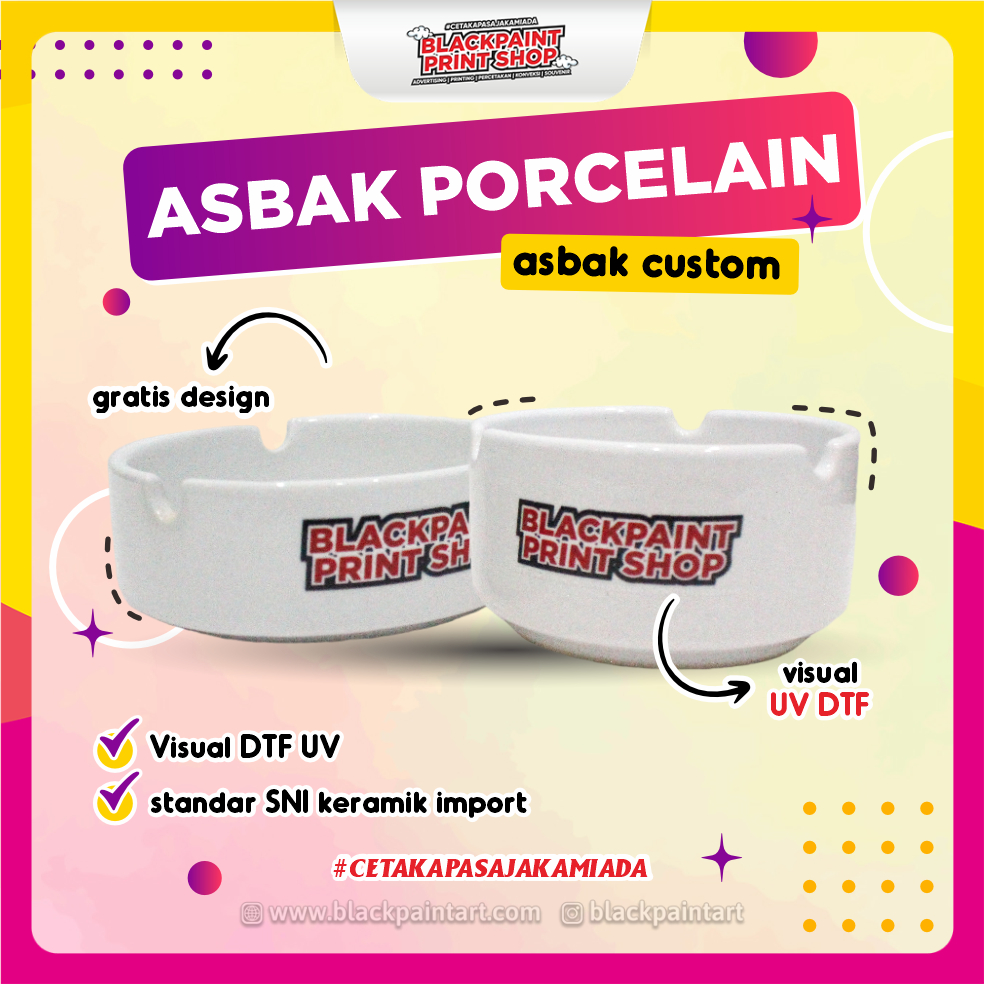 Jual Asbak Sablon / Asbak Custom / Asbak Porcelain + Stiker DTF UV ...