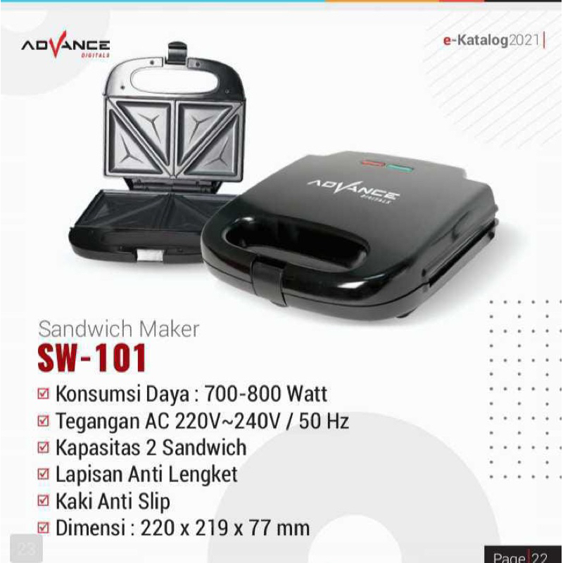 Jual [ORIGINAL] Toaster Sandwich pemangggang roti Advance SW 101 ...