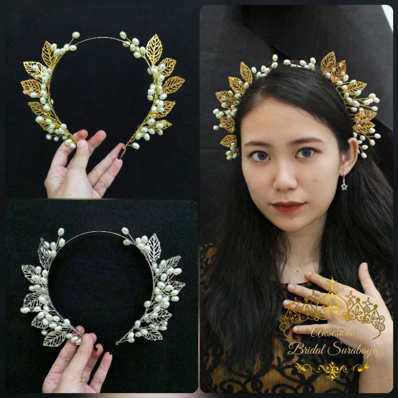 Jual Bando Handmade Pearl Leaves Bando Viral Kekinian Headpiece Hijab ...