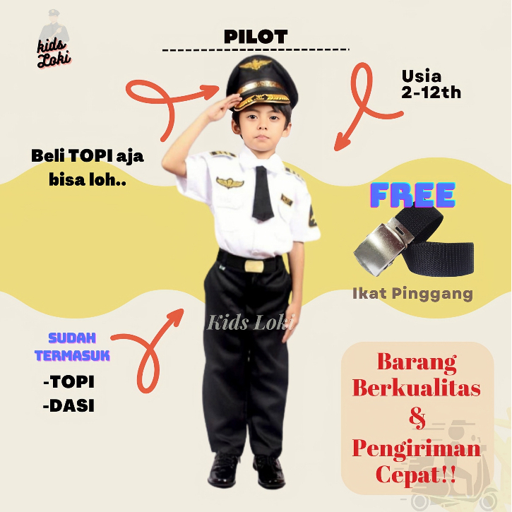 Jual baju pilot anak baju anak laki-laki Kostum Profesi PILOT Cilik ...