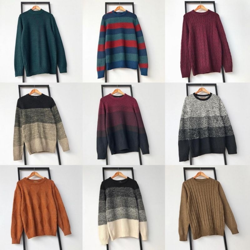 Jual Sweater Rajut Original Knitwear Kepang Motif Vintage Stripe Garis ...