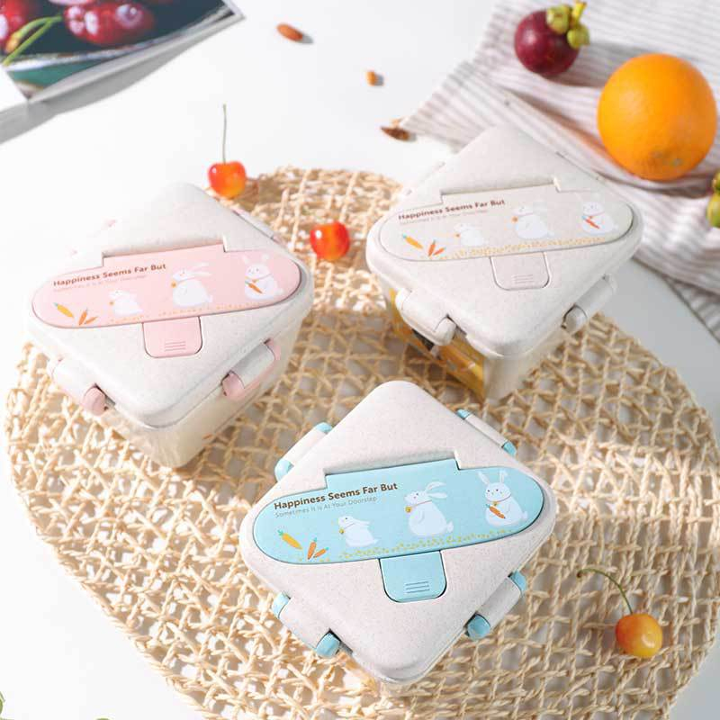 Jual KOTAK MAKAN LUNCH BOX LUCU / KOTAK BEKAL 4 SEKAT FREE SENDOK GARPU ...