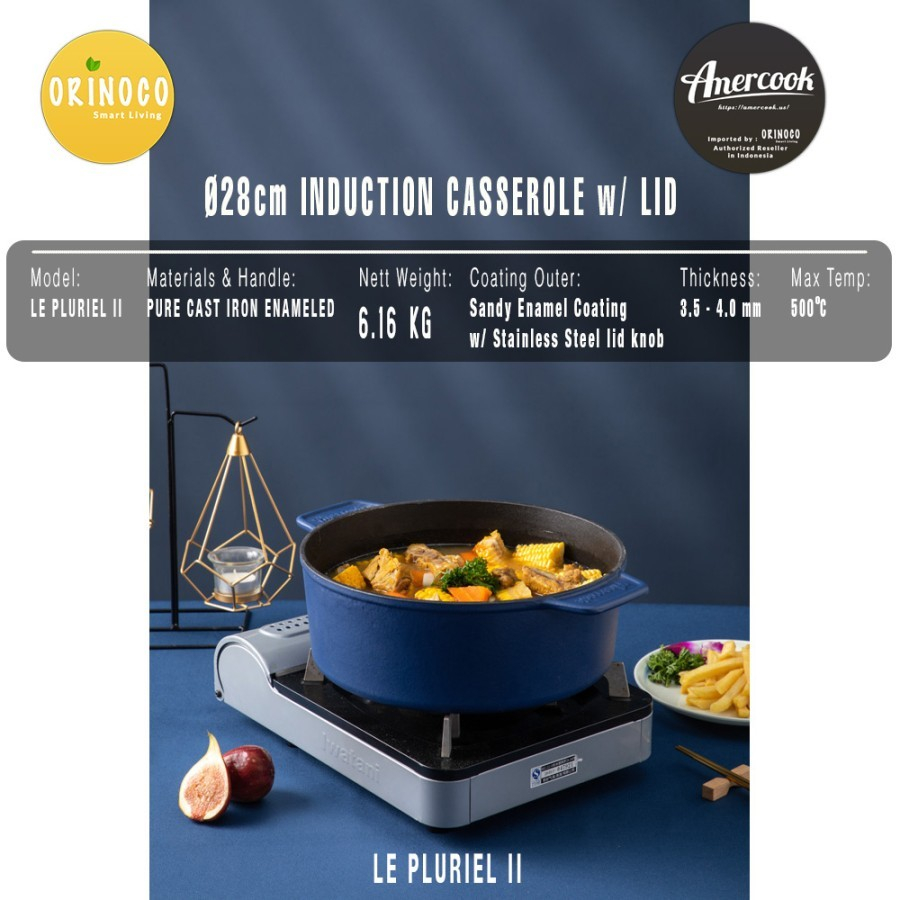 Jual Orinoco Amercook Casserole Pan Pure Cast Iron Enameled Coating ...