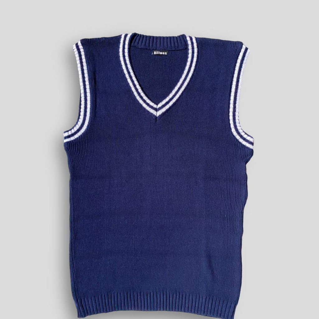 Jual Billwaz | Rompi Pria Rajut Knit Vest Vneck Variasi List | Navy ...