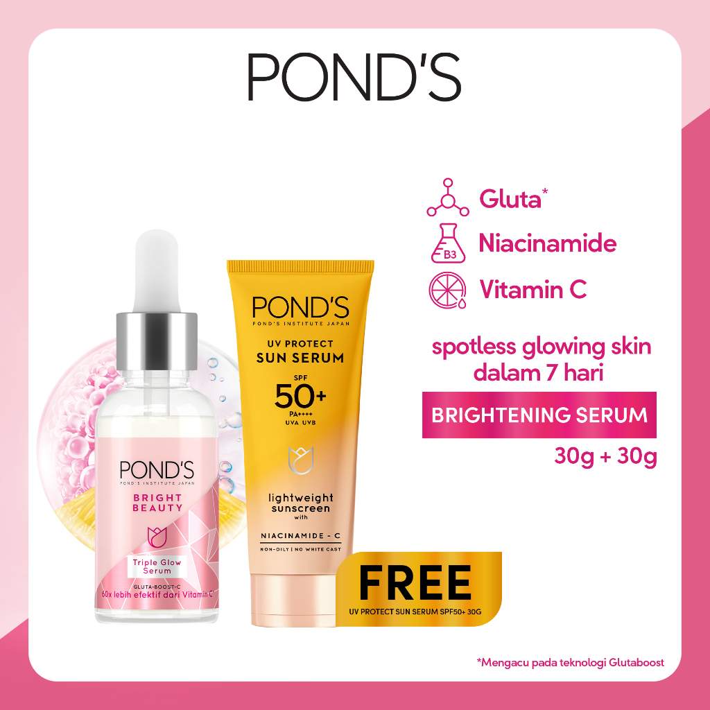 Jual Pond's Bright Beauty Triple Glow Serum 30g FREE Pond's UV Sun ...