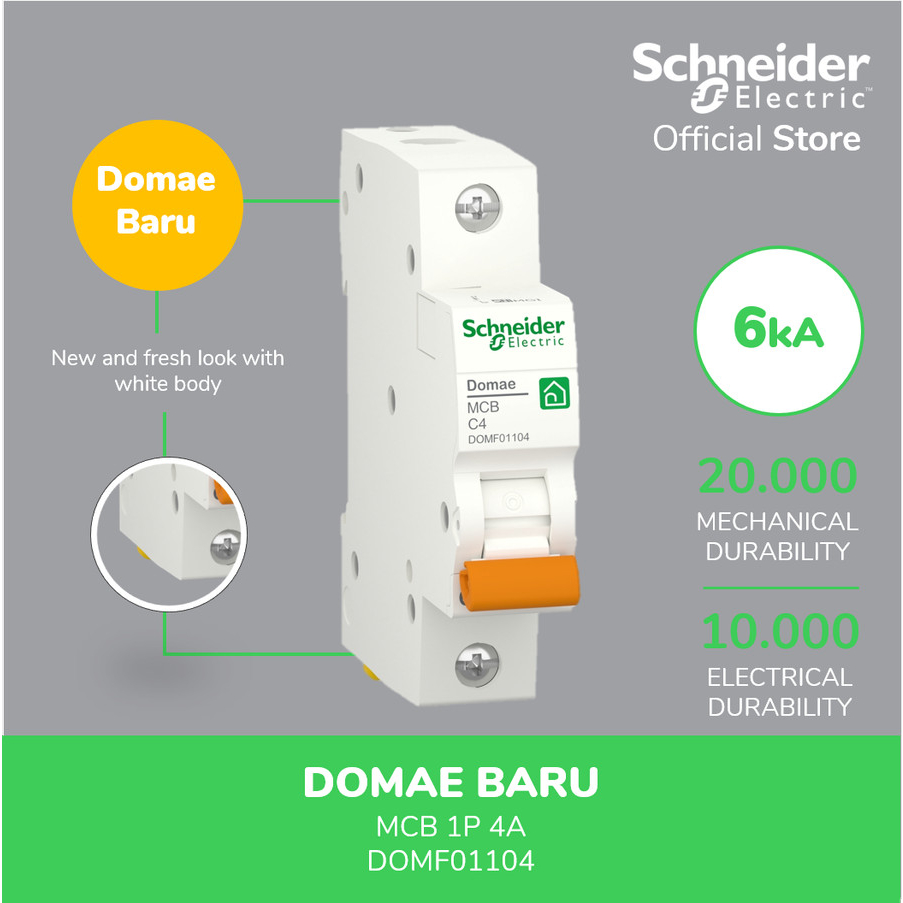 Jual Schneider Electric NEW DOMAE MCB 4A 1P - DOMF01104 | Shopee Indonesia