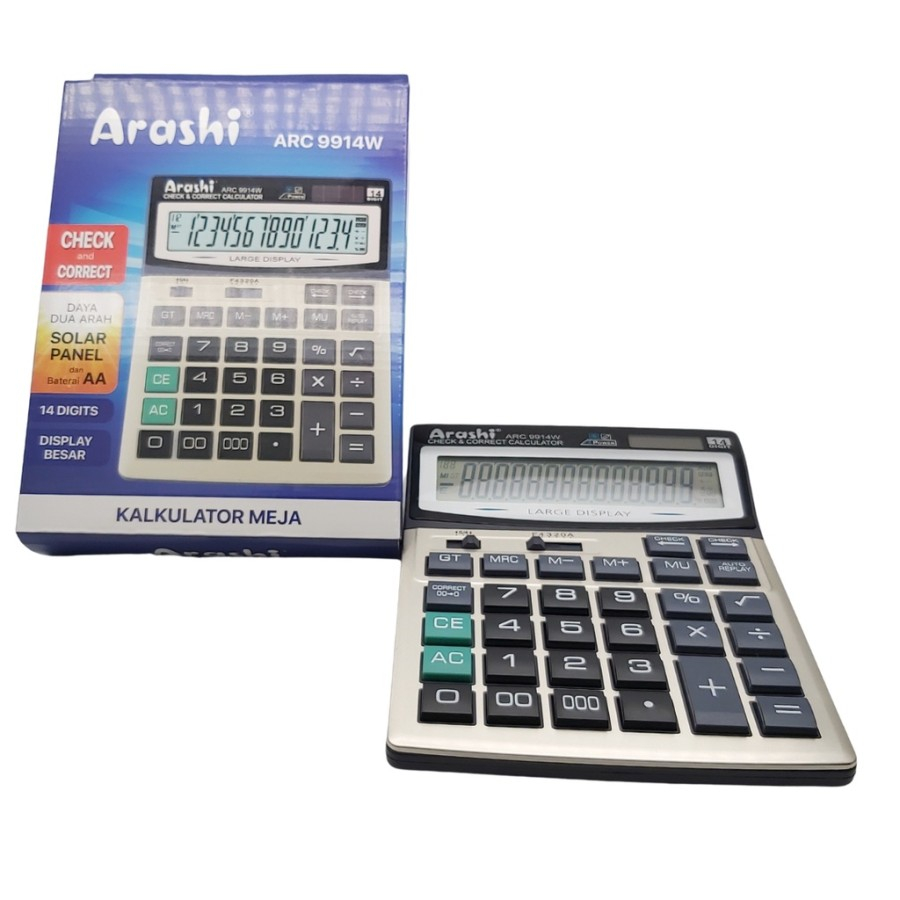 Jual Arashi Calculator ARC 9914W - Kalkulator 14 Digit Angka - Layar ...