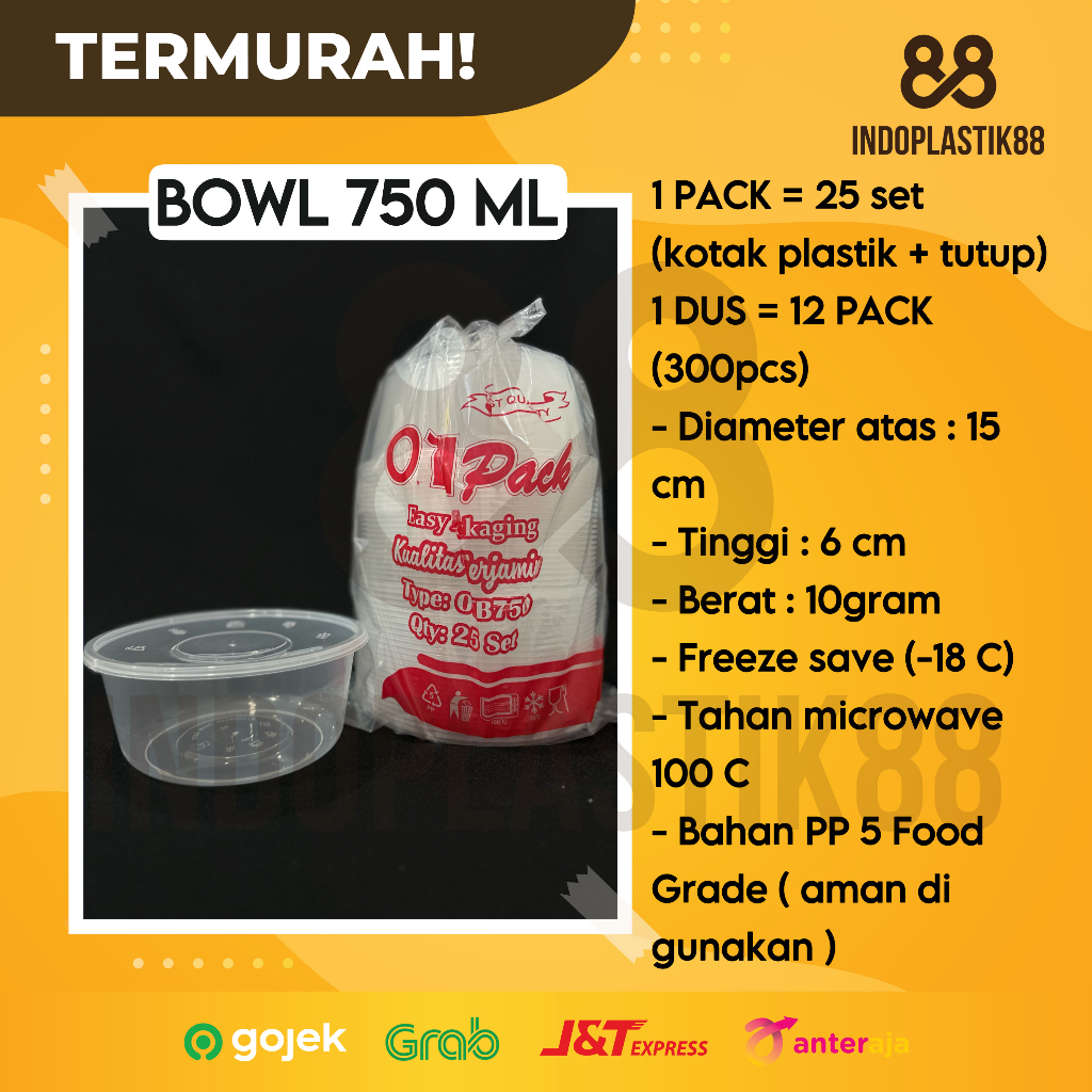 Jual Mangkok Plastik 750ML/Thinwall Bowl/Cup Pudding/Mangkok Bulat ...