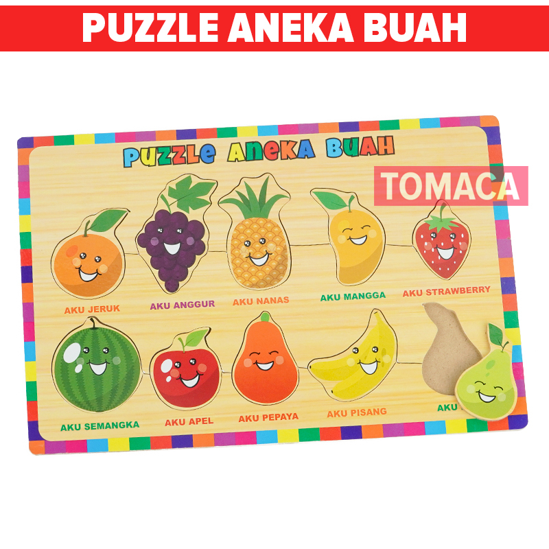 Jual Mainan Edukasi Anak Puzzle Kayu Gambar Aneka Buah Buahan Fruit ...