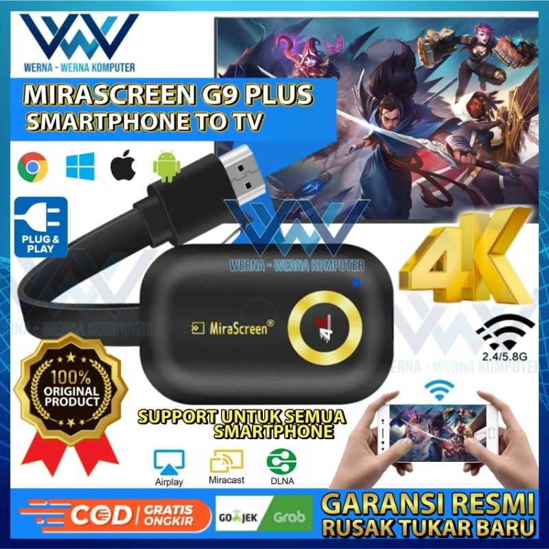 Jual Mirascreen G9 Plus 2,G+5G 4K Wireless Wifi Display dongle Mirroring Smartphone to TV ...