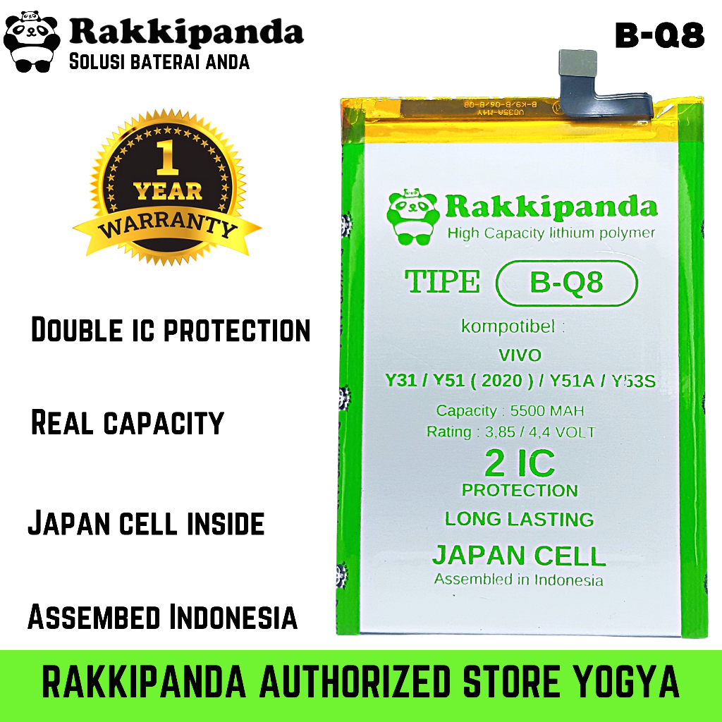 Jual Baterai RakkiPanda Battery B-Q8 Vivo Y31 ( 2020 ) / Y51 ( 2020 ...