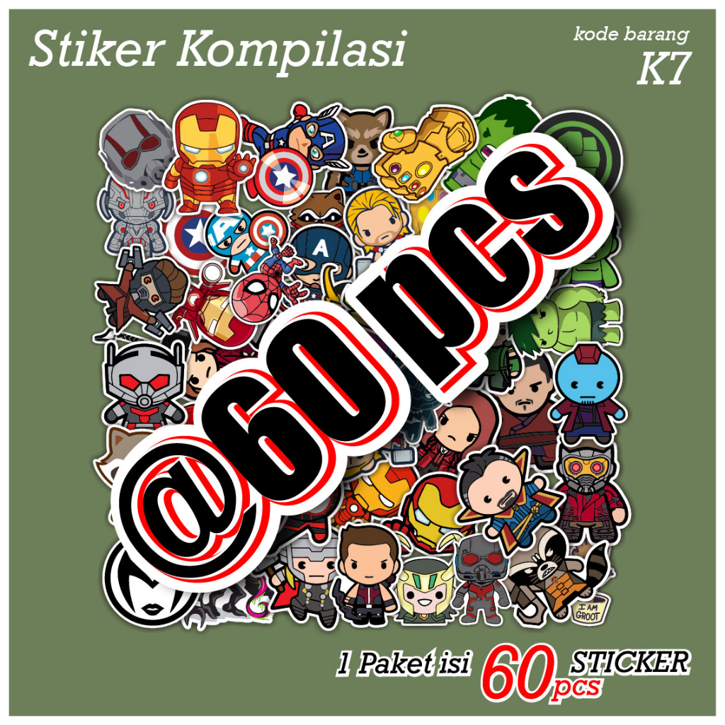 Jual 60 PCS STICKER SUPERHERO SUPERMAN HULK KAPTEN AMERIKA THOR LUCU ...