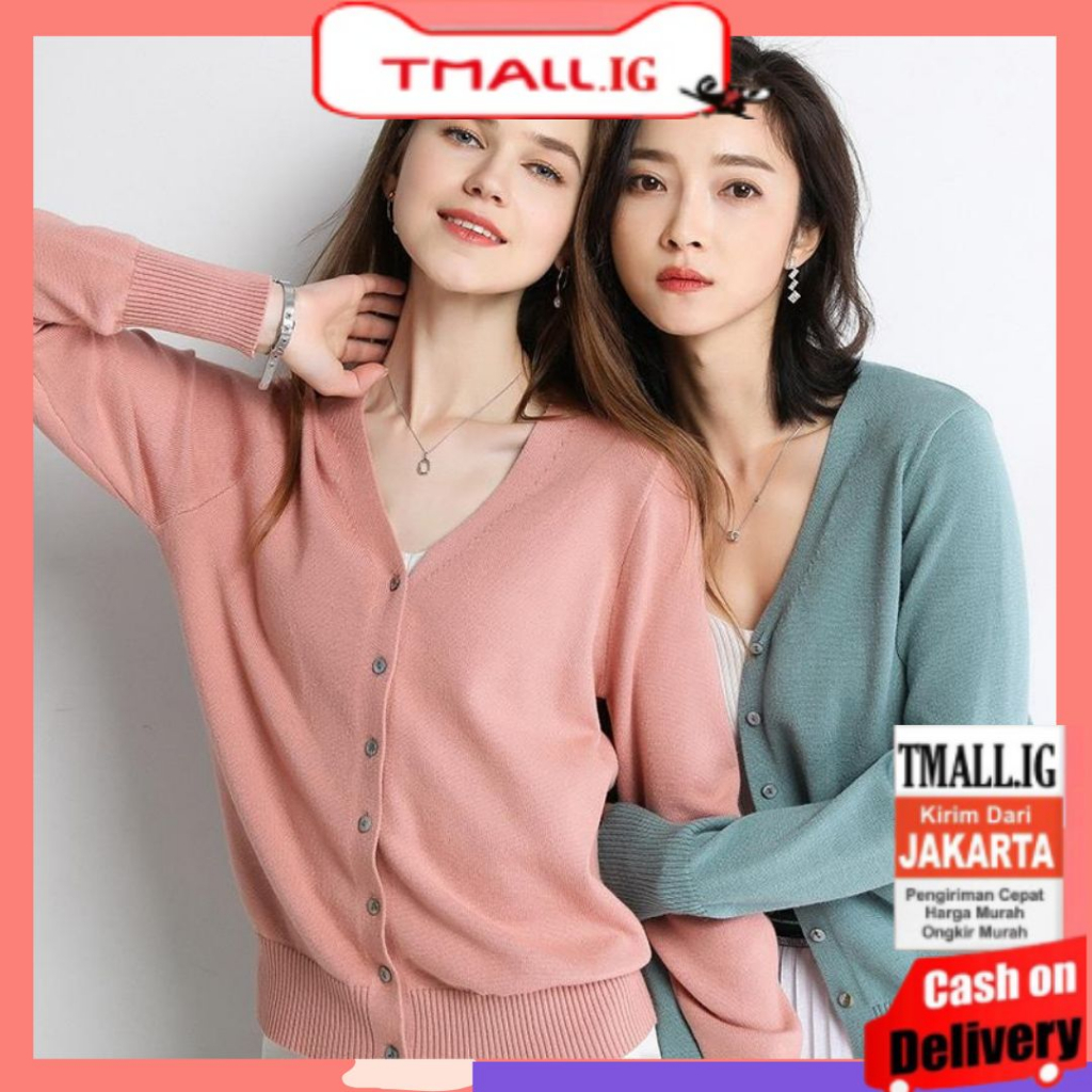 Jual ♕ Tmall ♕ TM-249 Jaket Rajut Cardigan Wanita Import Lembut Outer Atasan Wanita Hijab Bahan ...