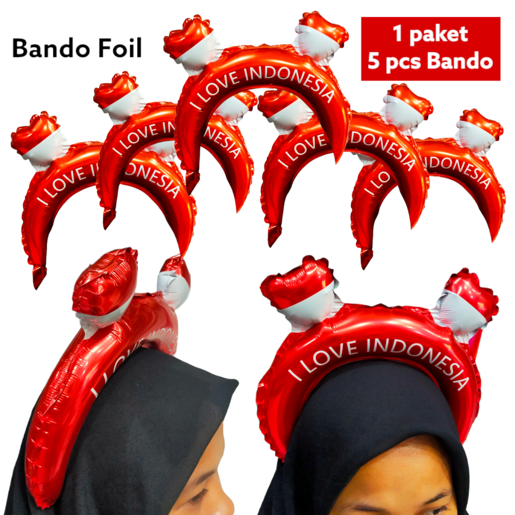 Jual Bando Merah Putih Bandana Ikat Kepala Balon Foil Merah Putih 5 PCS ...