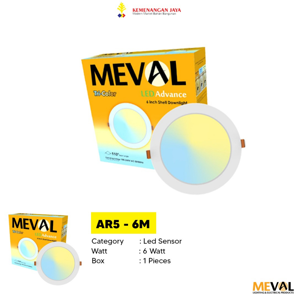 Jual LAMPU MEVAL / LED SLIM DOWNLIGHT TRI-COLOR AR5-6M / 6 WATT ...