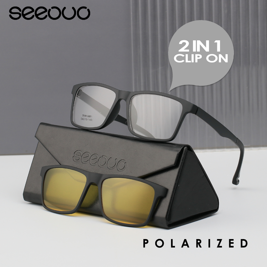 Jual Seeouo Kacamata Clip On Polarized 2 in 1 TR90 Terbaru Unisex Model Kotak Antiradiasi ...