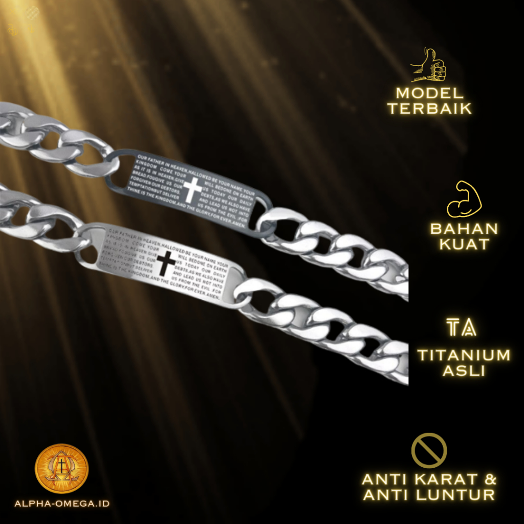 Jual ALPHA OMEGA - Gelang Salib Pria Doa Bapa Kami Rantai Titanium ...