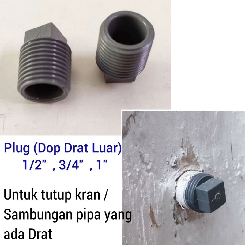 Jual Plug 1/2 3/4 1 inch Tutup pipa Dop Drat Luar Tutup Kran Keran Air ...