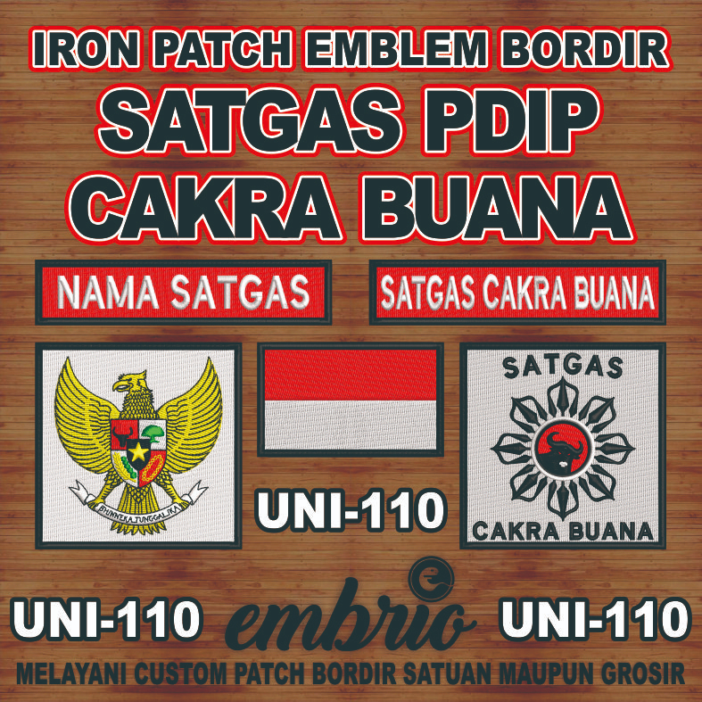Jual UNI-110 Emblem bordir baju satgas pdip cakra buana custom patches iron on patch bordir ...