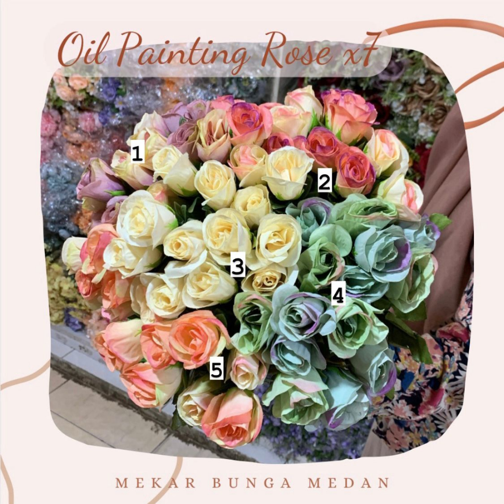 Jual (HS 1190) - Bunga Artifisial Oil Painting Rose x7 Kuntum Dekorasi ...