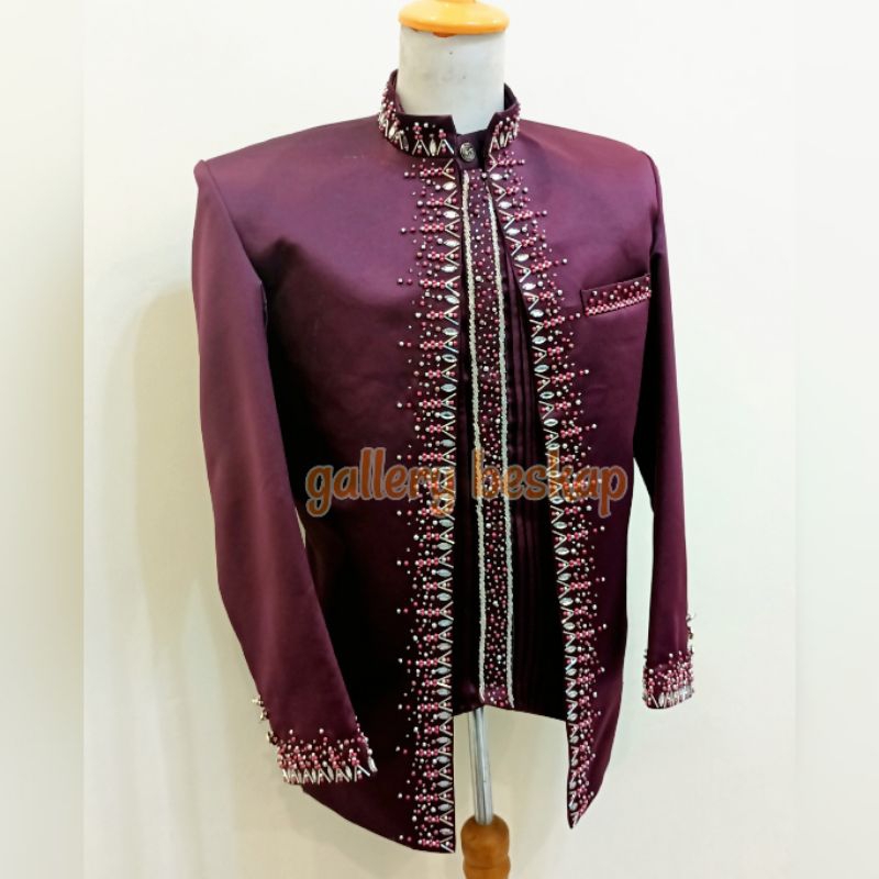 Jual READY basofi pengantin / beskap muslim warna burgundi | Shopee ...
