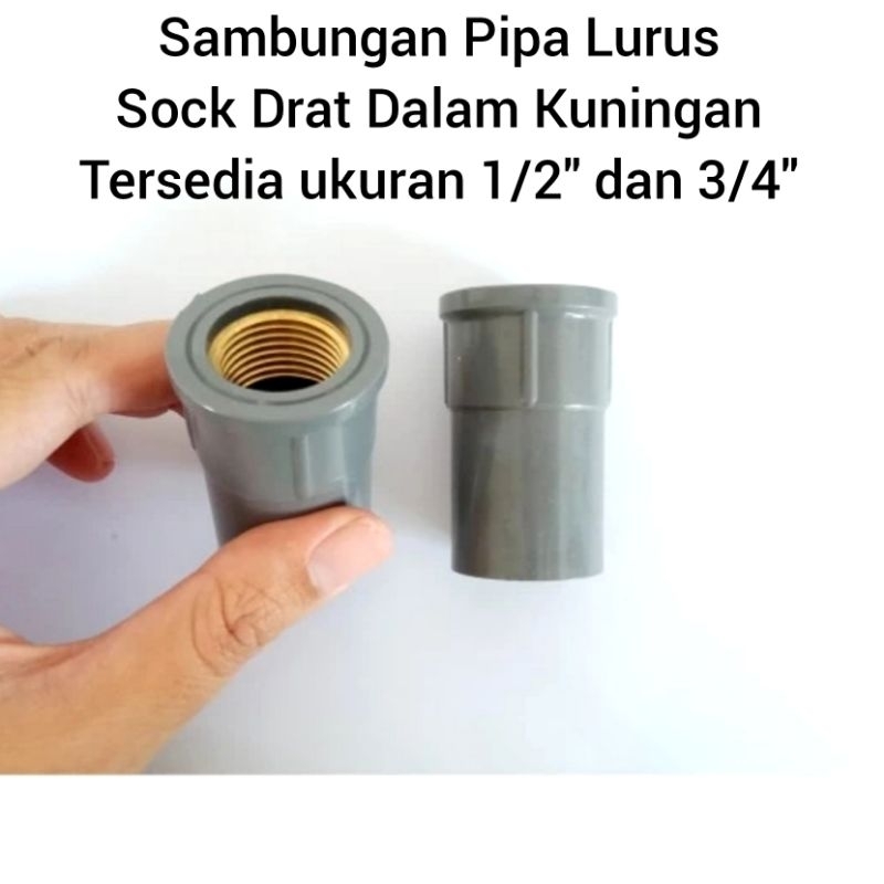 Jual Sambungan pipa Pvc Lurus Sock Socket Drat Dalam Kuningan besi RUCIKA AW Sok SDD 1/2 3/4 ...