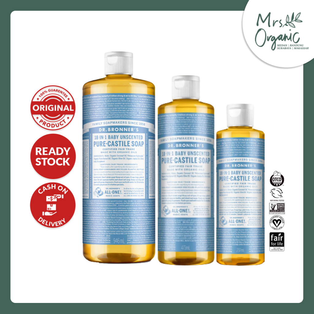 Jual Dr Bronner Bronners Sabun Cair Organik Unscented Jerawat Kecantikan Tubuh Wajah Rambut Pure ...