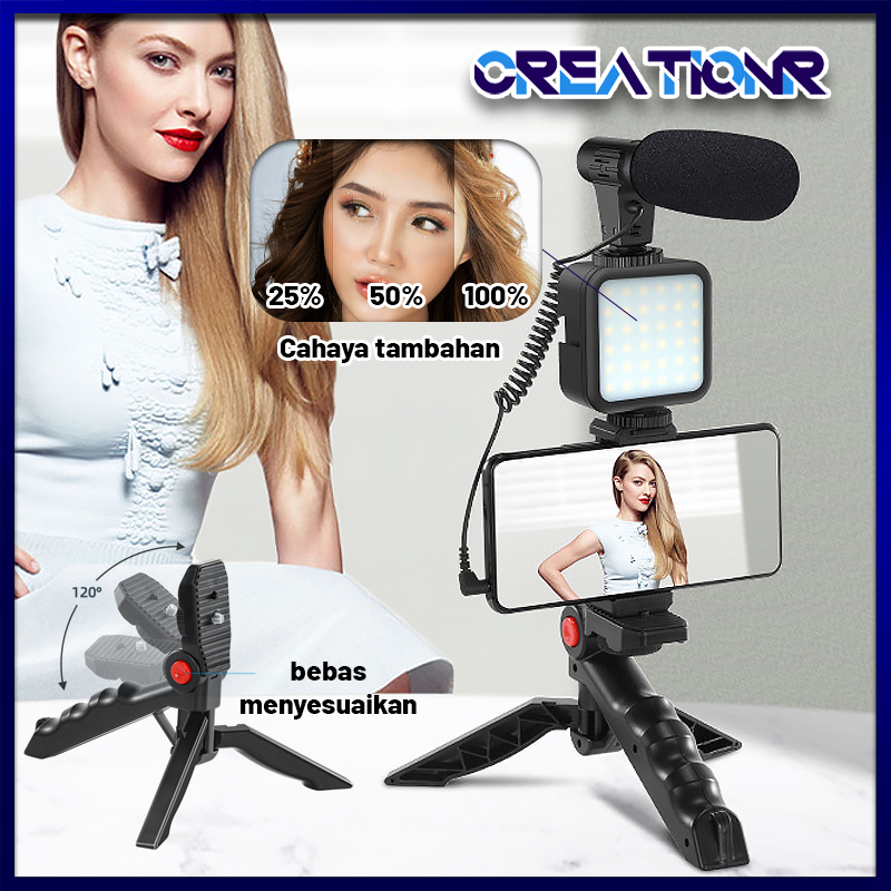 Jual Vlogging KIT Paket Vlog 5in1 AY49 LED Light Tripod Phone Holder Microphone Remote Shutter ...